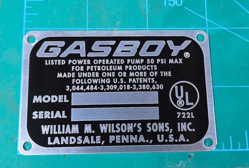 Gasboy Gas Pump Serial Number Data Plate | eBay