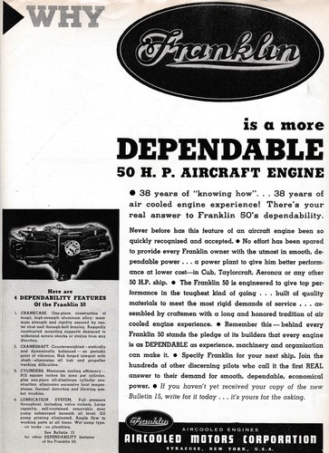 1939 Franklin Aircraft Engine Ad 10/23/2024q | eBay