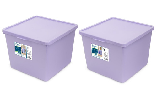 Your Zone Large Plastic Stacking Storage Bin with Lid, Purple, PACK OF ...