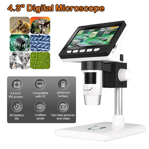 4.3" 1080P Coin Microscope 2MP 50X-1000X Digital Microscope w/ 8 LED ...