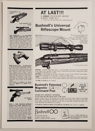 1966 Print Ad Bushnell ScopeChief Rifle Scope Phantom Handgun Scopes ...