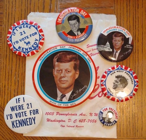 Vintage JFK Kennedy Campaign Pin Buttons LOT OF 8 Inauguration 1961 ...