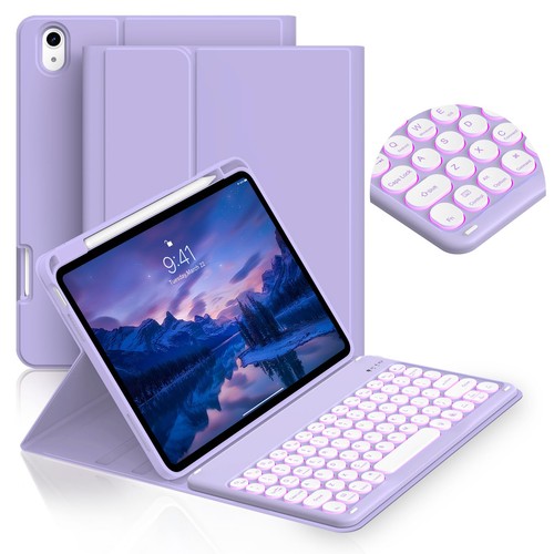 for iPad (A16) 11th/10th Gen case with Keyboard, Round Key, 7 Color ...