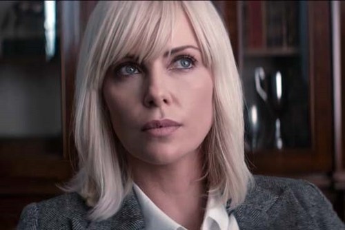 Charlize Theron in grey suit & white blouse Atomic Blonde 8x10 photo | eBay