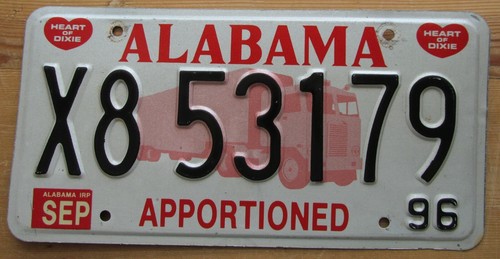 Alabama 1996 APPORTIONED BIG RIG GRAPHIC License Plate HIGH QUALITY ...