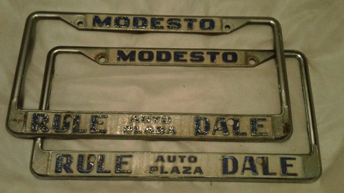 Modesto CA Dealership License Plate Frames Set Pair Metal Tags Embossed ...