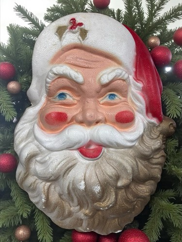 RARE 1960s Santa Claus with Blue Eyes Styrofoam Face Gold Beard Wall ...