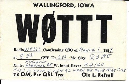 QSL 1959 Wallingford Iowa radio card | eBay