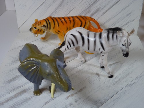 Boley Lot of 3 Wild Animals Elephant Tiger Zebra Plastic Toy Figures ...