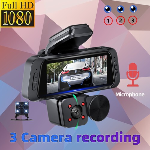 Car 3-lens DVR Dash Cam Video 170° Loop Recording Phone APP Connection ...