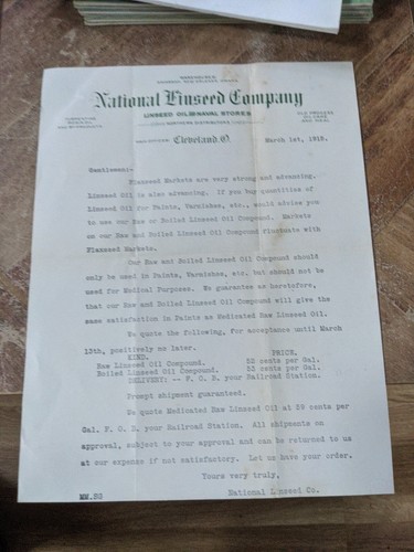 National Linseed Company Letter March 1915 | eBay