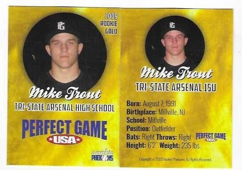 2009 MIKE TROUT USA PERFECT GAME TRI-STATE ARSENAL HIGH SCHOOL CARD RC ...