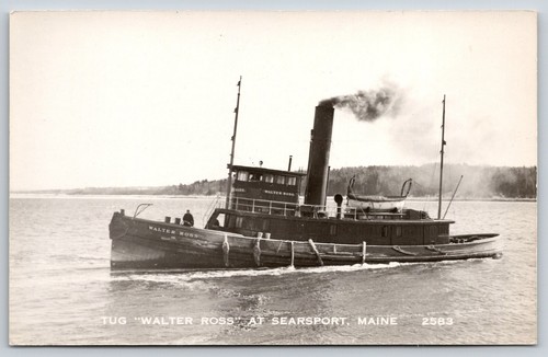 Searsport ME Tug Boat "Walter Ross"~Lifeboat~Busy Smokestack~RPPC c1950 ...