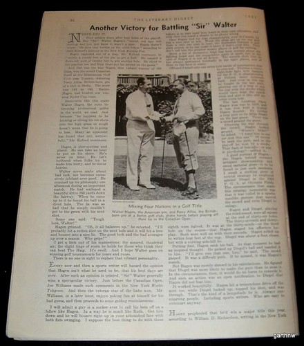 WALTER HAGEN 1931 CANADIAN OPEN VICTORY GOLF FEATURE PERCY ALLISS ...