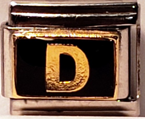 Letter "D" in Gold on Black Enamel 9mm Italian Charm Stainless by BlinQ ...