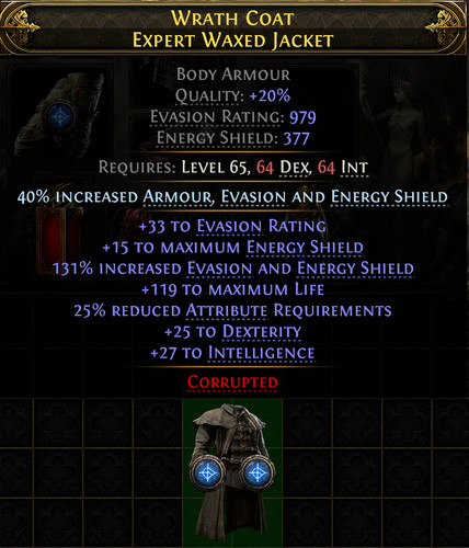 💥Path Of Exile 2💥Early Access💥Rare Body Armour Lv65💥Evasion+ES+Life+Dex ...