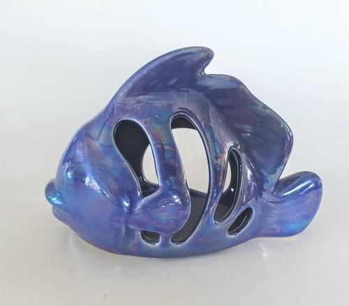Ceramic Puffer Fish Tea Light 4in Candle Holder Glazed Iridescent Blue ...