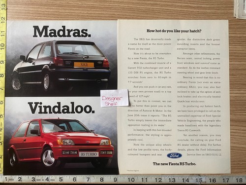 Ford Fiesta RS Turbo Madras Vindaloo 2 pg. 1990 Vintage Print ...