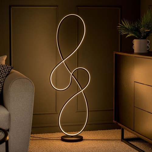 Integrated LED Floor Lamp Matt Black Swirl Warm White Living Room ...