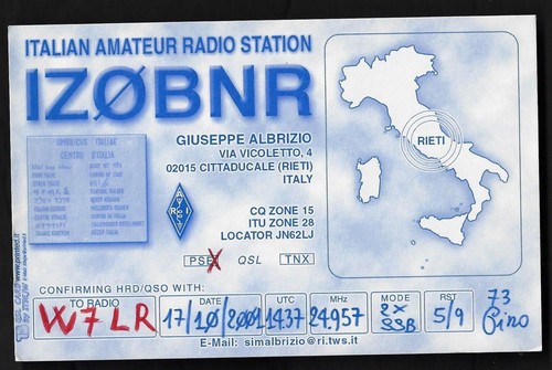 QSL QSO CB Radio CARD"IZ0BNR,Giuseppe Albrizio,Map of Rieti",ITLY(Q7062 ...