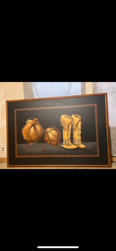 The image is a painting by Franco featuring Native American-themed ...