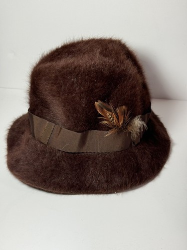 Vintage WOMENS DANIELLA KANGOL BUCKET Fedora HAT Brown Furgora Made in ...
