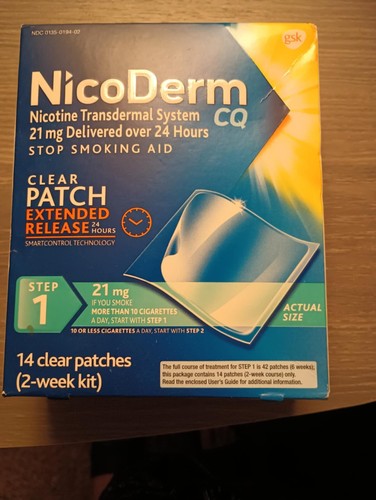 NicoDerm CQ Step 1 Stop Smoking Aid Clear Nicotine Patches - 14 Count ...