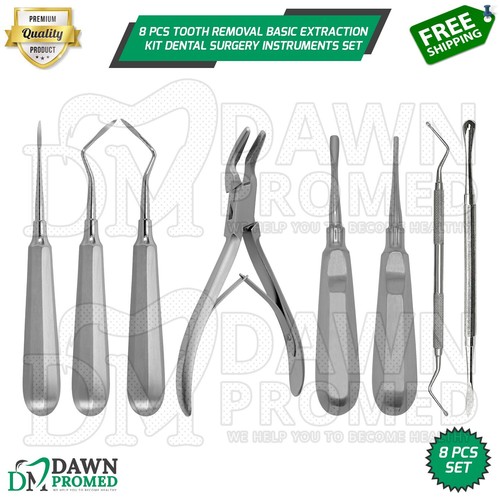 8 Pcs Tooth Removal Basic Extraction Kit Dental Surgery Instruments Set ...