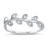 Leaf Vine Branch White CZ Polished Ring New .925 Sterling Silver Band ...