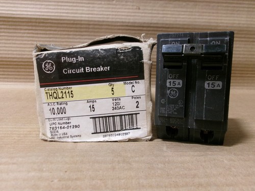 New GE THQL THQL2115 2 Pole 15 Amp 240V Silk Screen Circuit Breaker NIB ...