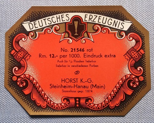 Old Wine Label Sample Label German Product Steinheim Main | eBay