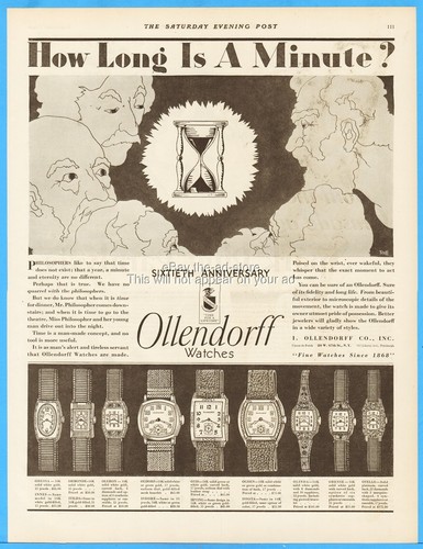 1928 I Ollendorff Watch 20s Print Ad Philosophers Hourglass Wristwatch ...