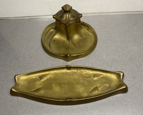 Antique Vintage Ink Well Desk Set 2 Piece Brass Inkwell | eBay