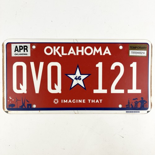 Oklahoma Temporary Imagine That License Plate QVQ 121 46th State Rare ...