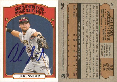 Jake Snider Signed 2021 Topps Heritage M/L #26 Card Bradenton Marauders ...