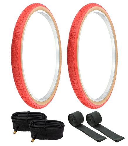 PRO+ BICYCLE TIRES 26 x 1.75 RED/GUM P104A COMP III SEMI-SLICK W/TUBES ...