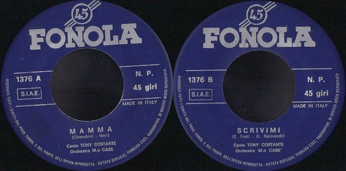 45 RPM Record Tony Costante - Mamma / Write Me | eBay