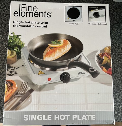 FINE ELEMENTS SINGLE HOT PLATE NON SLIP FEET CAST IRON QUICK HEAT WHITE ...