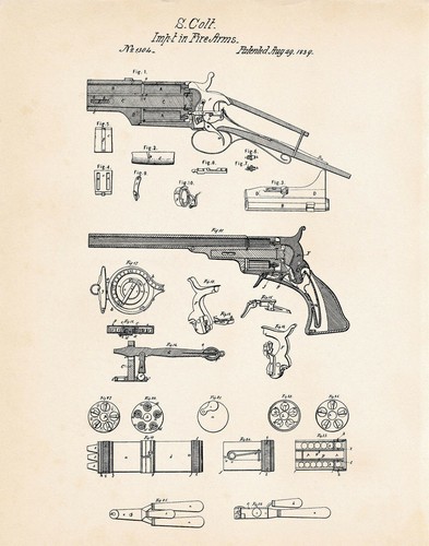 1839 Samuel Colt Paterson Holster Model Revolver Patent Art Print ...