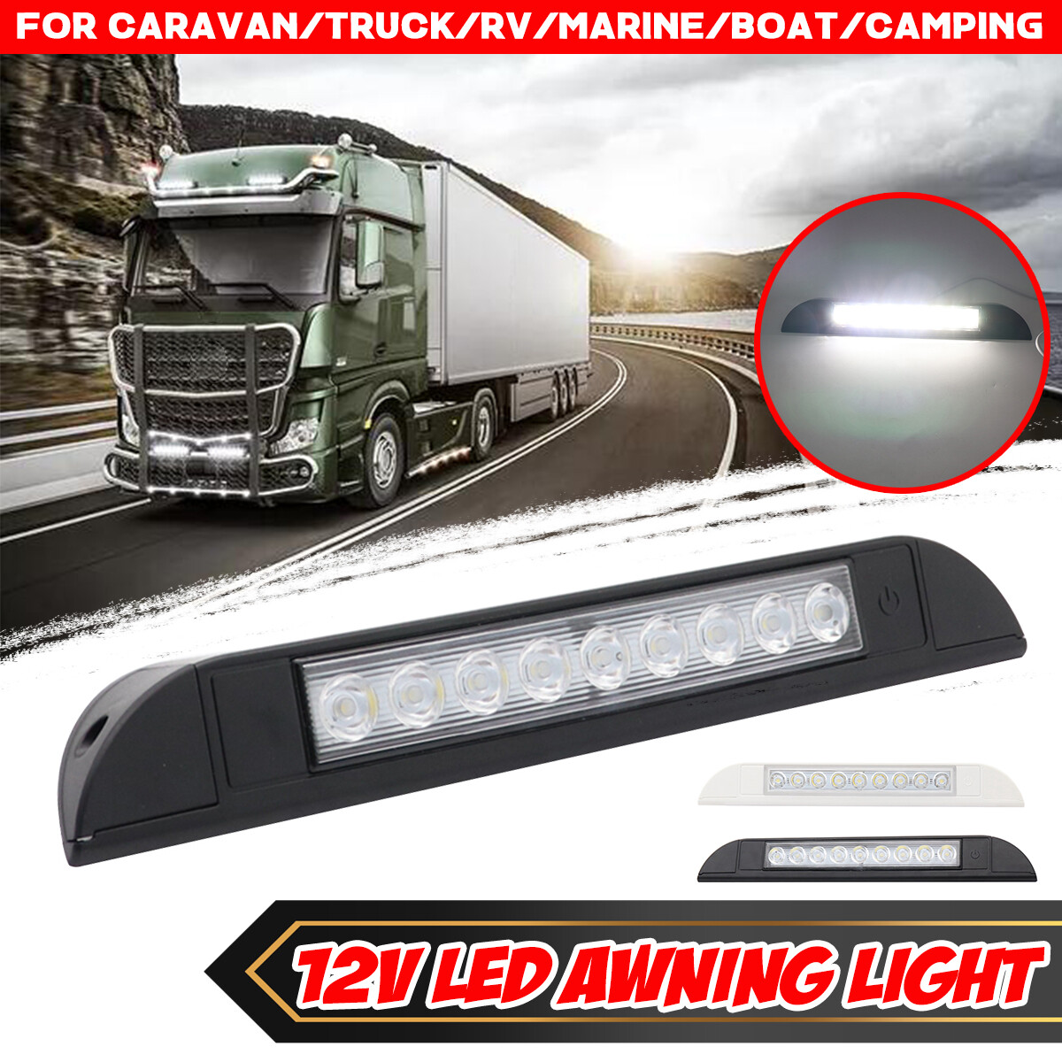200mm LED Awning Light 12V Exterior RV Caravan Boat Wall Lamp Cool ...