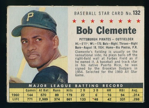 1961 Post Cereal Baseball #132 ROBERTO CLEMENTE Pittsburgh Pirates HOF ...