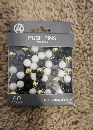 U Brands Sphere Push Pins, Black, White and Gold, 60-Count (2119U06-24 ...
