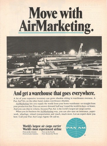 Pan-Am American Airlines Advertisement 1 Page 1967 Move With Air ...