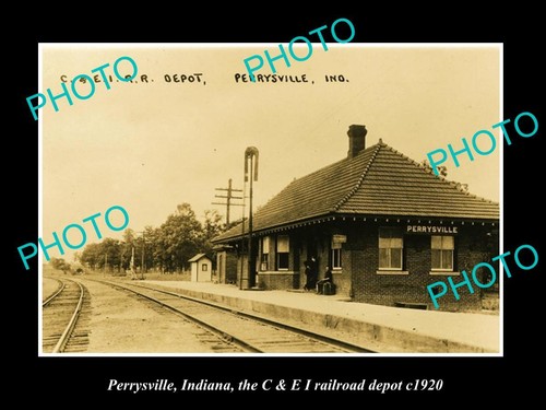 OLD LARGE HISTORIC PHOTO OF PERRYSVILLE INDIANA RAILROAD DEPOT STATION ...