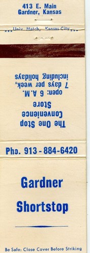 Gardner Shortstop Convenience Store, Gardner, Kansas Matchbook | eBay