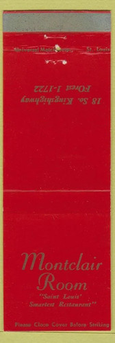 Matchbook Cover - Montclair Room St Louis MO | eBay