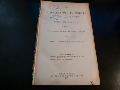 Government Report 1875 Miscellaneous Documents Of Senate Of United ...