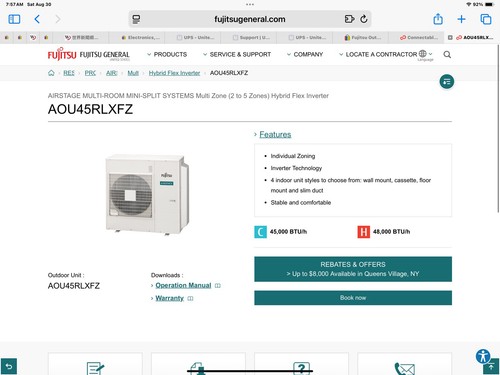 Fujitsu AOU45RLXFZ 5 Zone(we in Stuck: ACUH07-09-12LUAS1. ARU7RLF ...