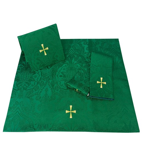 Green Maniple, Burse and Chalice Veil set, Damask with embroidery | eBay