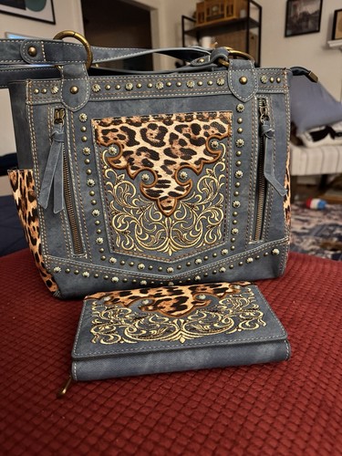 Montana West Concealed Carry Bag & Wallet Denim Blue w/ Cheetah Print ...